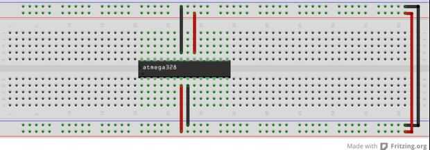 Arduino Leonardo como ISP / Paso 4: Microcontrolador de Atmel objetivo 1: Atmega328p (montar ...