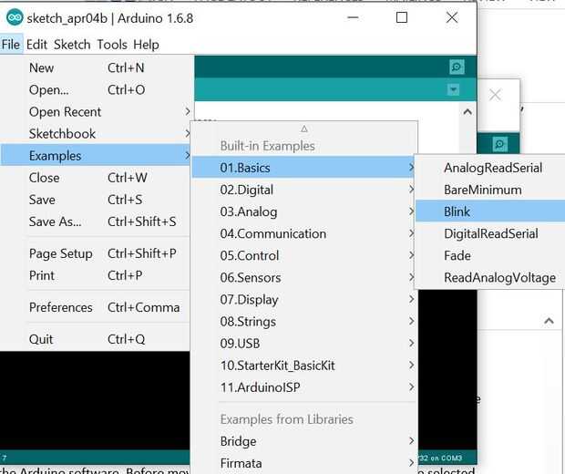 Configurar Chipkit Dp32 Utilizar Arduino Ide Paso 9 Elegir Parpadear Y Comprobarlo 