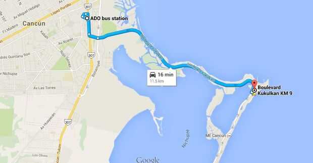 Aeropuerto de Cancún a las estaciones de / Paso 2: Central de autobuses ...