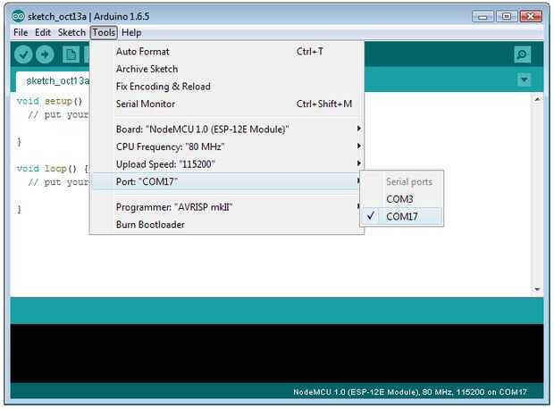 Programación ESP8266-12E utilizando software/IDE de Arduino / Paso 10: Configuración de puerto ...