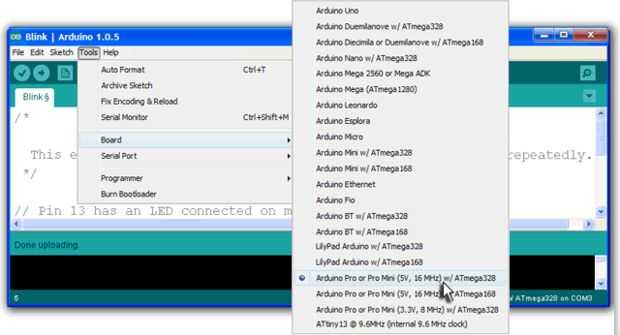 Cargar Sketch en Arduino Pro Mini con usbASP / Paso 4: Seleccione el tipo de junta en el IDE de ...