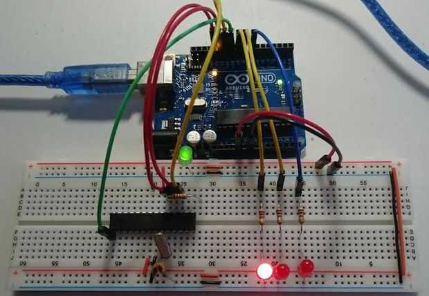 Quema de bosquejo Atmega328P-PU en un protoboard utilizando Arduino Uno como programador / Paso ...