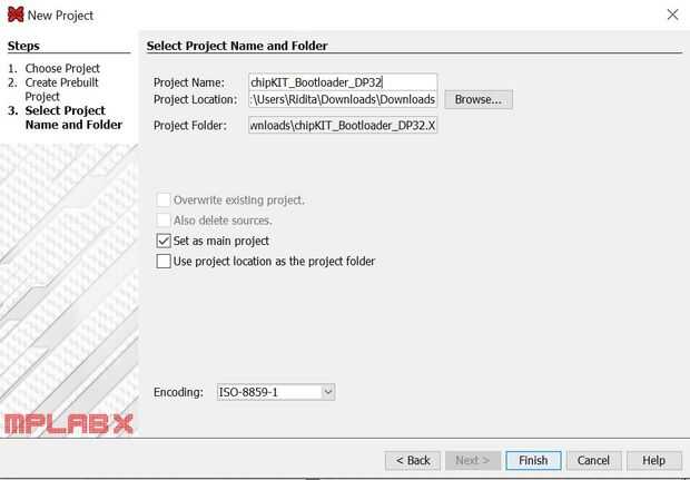Configurar chipKIT dp32 utilizar Arduino IDE / Paso 5: Seleccione el nombre del proyecto y ...